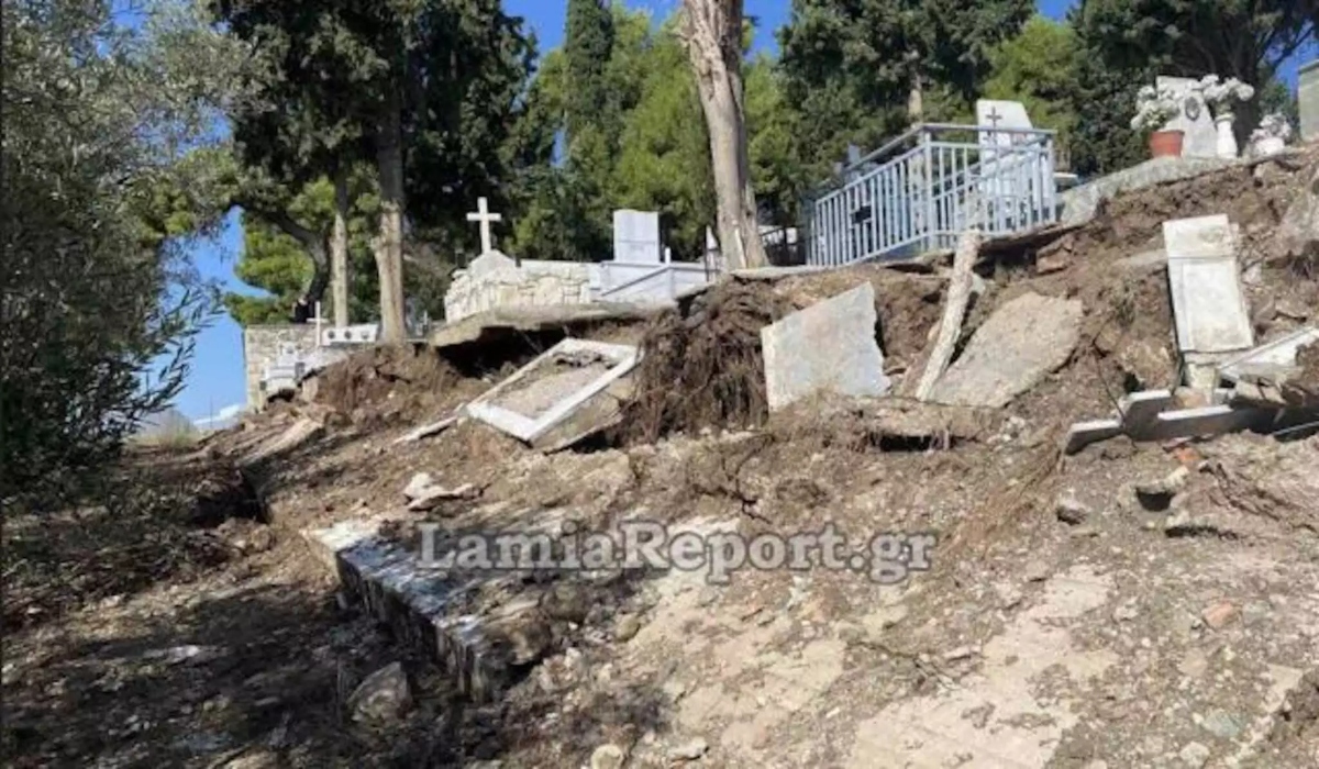 Λαμία: Τα ορμητικά νερά κατέστρεψαν τάφους στο νεκροταφείο της Αγίας ...